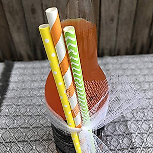 Paper Straws - Yellow Lime Green Orange - Stripe Chevron Dot - Citrus Theme - 75 Pack