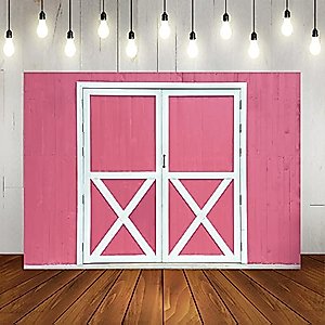 Lofaris Pink Barn Wooden Door Photography Backdrop Vintage Western Farm Background Cowgirl Happy Birthday Baby Shower Newborn Party Decorations Kids Portrait Photo Booth Props 7x5ft