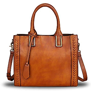 Genuine Leather Satchel Handbag for Women Vintage Handmade Shoulder Bag Cowhide Tote Purse (Brown)