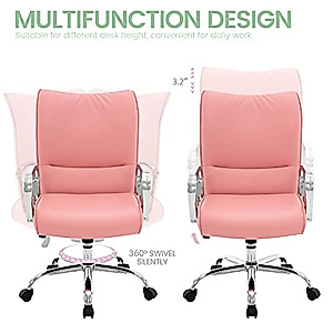 MFD LIVING Home Office Chair, Modern Upholstered Mid-Back PU Leather Task Desk Chair with Arms, Adjustable Rocking Swivel Computer Chair with Wheels (Pink)