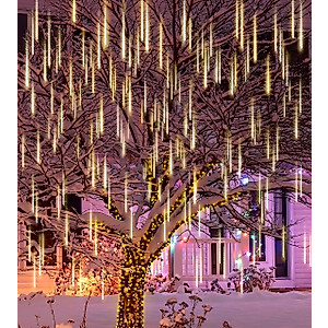 Joiedomi Christmas Meteor Shower Lights Falling Rain Drop Icicle String Lights 540 LEDs 10 Tube 50cm Warm White for Christmas Holiday Party Home Patio Outdoor Decoration