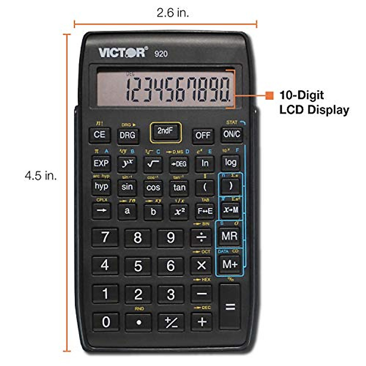 Victor 920 Compact Scientific Calculator with Hinged Case, 10-Digit LCD
