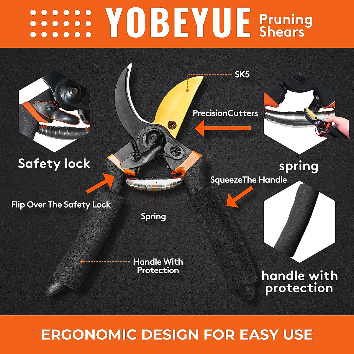 8" Professional Bypass Pruning Shears, Premium Titanium Garden Shears, Sharp Hand Pruner Secateurs, Hand Pruners, Garden Clippers Hedge Shears With Non-slip Handle Garden Tools