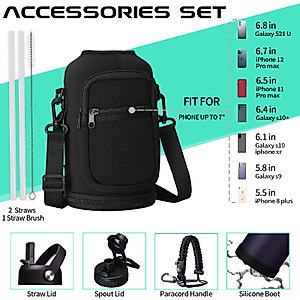 DIGJUPER 64OZ Stainless Steel Water Bottle with Paracord Handle, Straw/Spout Lid, Half Gallon Vacuum Insulated Water Flask Jug, Leak-proof Large Sports Jug for Outdoor Hiking Biking Travel Camping