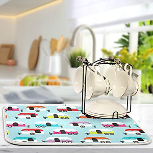 ALAZA Dish Drying Mat, Happy Camper Caravan Super Absorbent Reversible Rack Pads Kitchen Counter Mat 18 x 24 inch