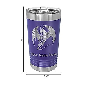 LaserGram 16oz Vacuum Insulated Pint Tumbler, Dragon, Personalized Engraving Included (Dark Purple)