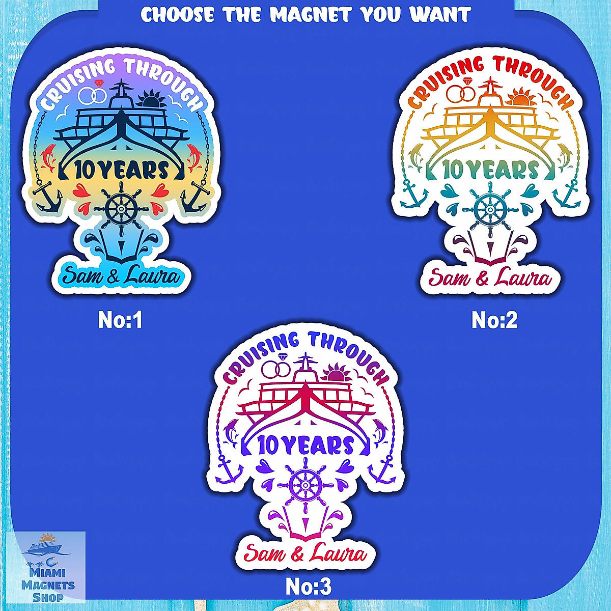 Personalized Cruising Through Years Cruise Door Decorations Magnetic, Anniversary Cruise Magnet for Couples Matching, 10, 20, 30 Years Anniversary Cruise, Caribbean Disney Carnival Ship