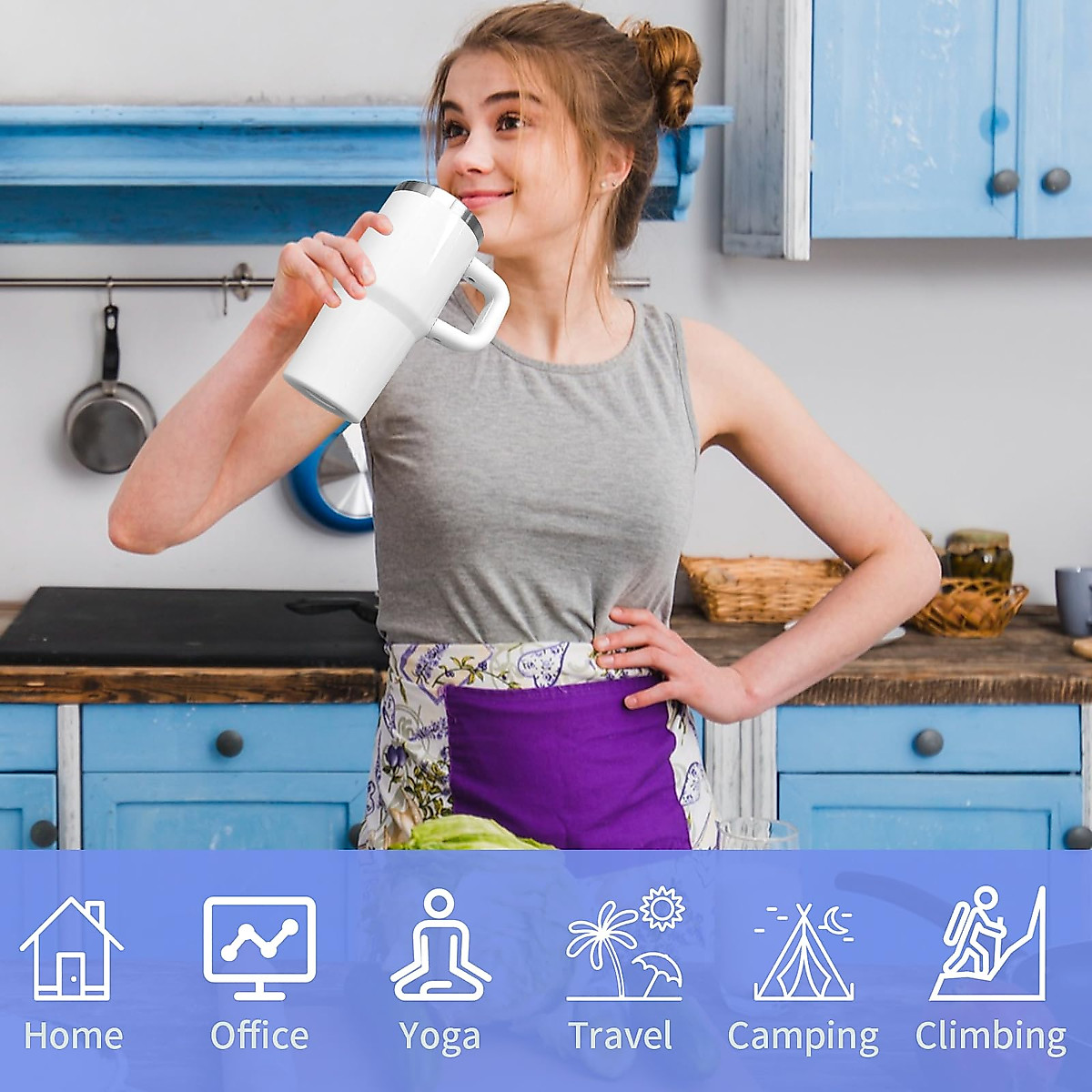 Lilsofee 1 Pack 14 oz Sublimation Blank Tumbler with Handle and Straw Stainless Steel Double Vacuum Insulation Skinny Mug Heat Press Transfer Printing DIY Cups White