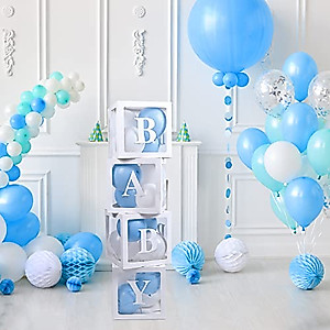 Voircoloria Baby Boxes with 42pcs Letters for Baby Shower Transparent Balloon Boxes Clear Balloon Box Blocks for Boy Girl Gender Reveal Party and Birthday Party (White)