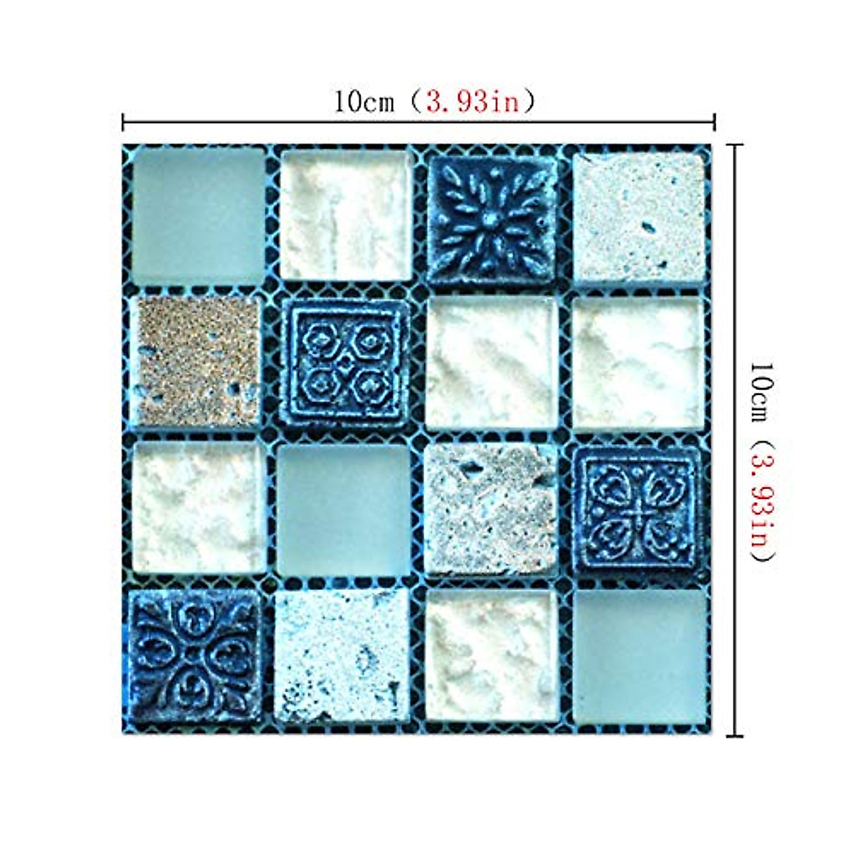 60 PCS Mosaic Wall Tile Stickers, DIY Self Adhesive Waterproof Sticky Wallpaper, Kitchen Bathroom Tile Wall Art Decals Home Decoration 10 x 10 cm (008)