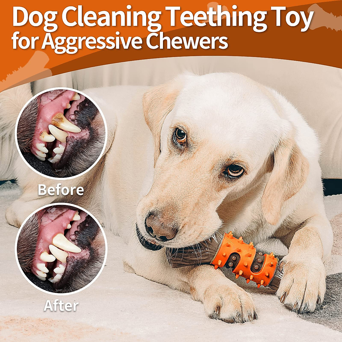 RANTOJOY Tough Dog Toys Aggressive Chew Toys for Large Dogs, Dog Chew Toys for Medium Large Breed, Nylon Rubber Dog Teething Stick Toys Puppy Chewers Dogs Birthday Gift (Orange)