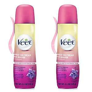 Veet Spray On Hair Removal Cream - Sensitive Formula with Aloe Vera and Vitamin E for Legs & Body, 5.1 oz (Pack of 2)
