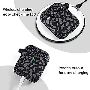 Case for Airpods 2/1, Filoto Cute Apple Airpod 1st/2nd Generation Case Cover for Women Girls, Silicone Case with Wristlet Bracelet Keychain Credit Card Holder Purse Accessories (Leopard Black)