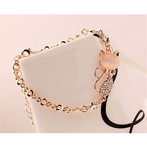 HELPFLOWER CH01 925 Plated Sterling Diamond Bracelet Cat Adjustable Bracelets with Chain Unique Jewelry Present for Women