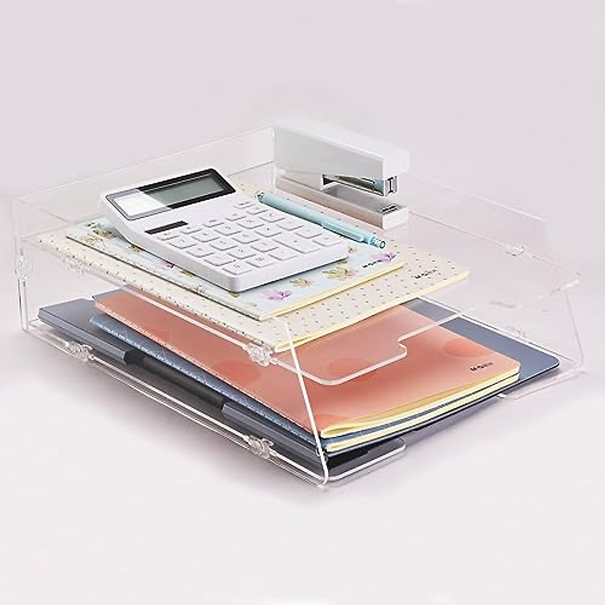 2 Tier Acrylic Stackable Paper Tray, Clear A4 Paper Letter Tray Organizer & Paper Shelf Organizer, Transparent Office Inbox Tray File Desk Tray