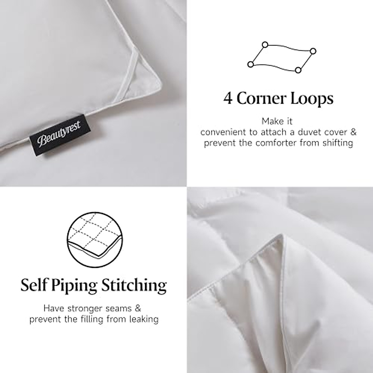 Beautyrest White Feather Down Fiber Comforter King Size- All Seasons Warmth Down Duvet Insert, Ultra-Comfortable Tencel/Cotton Blend Cover Fabric with Corner Loops