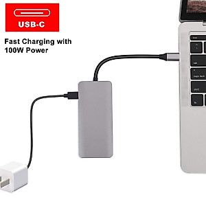 Type C 9 in 1 Hub to 4K HDMI Output, 2 USB3.0 Ports,SD/TF Card Reader,1000Mbps Network Adapter, 1 USB2.0 with PD3.0(100W) Charge