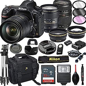 Nikon D850 DSLR Camera with 24-120mm VR + Tamron 70-300mm + 32GB Card, Tripod, Flash, and More (21pc Bundle)