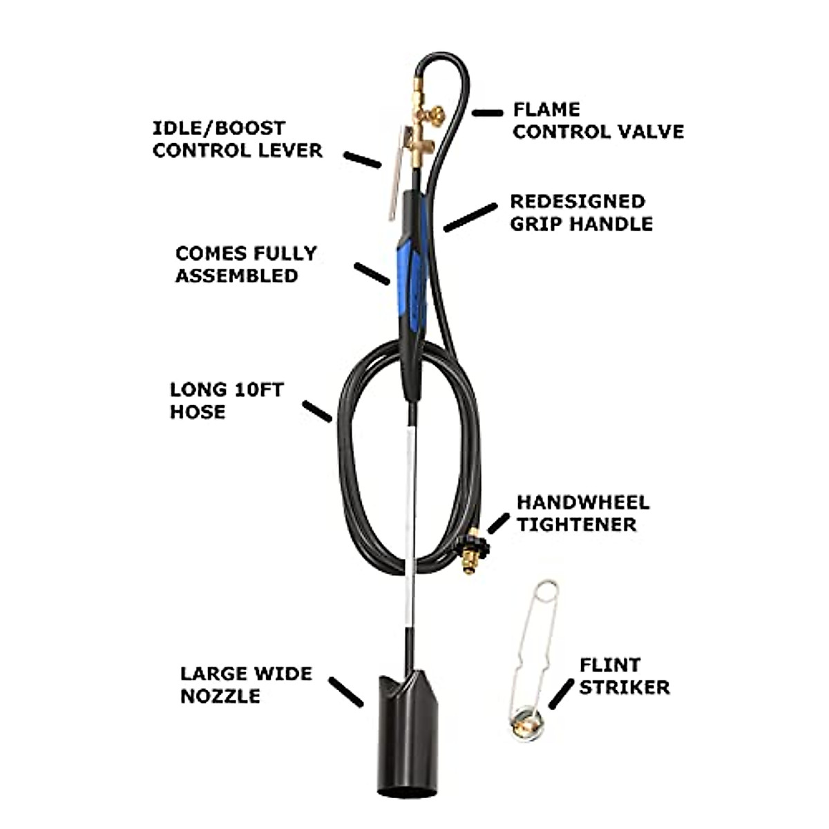 Flame King Propane Torch Kit Heavy Duty Weed Burner, 500,000 BTU with Flint Striker, with 10-ft Hose Regulator Assembly