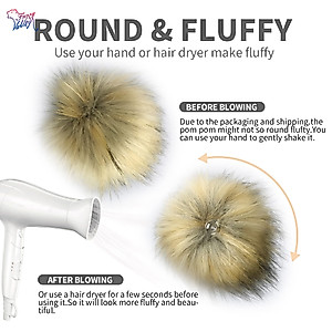 Furryvalley Faux Fur Pompom 6pcs DIY Crafts Fluffy Balls for Hat Shoes Scarves with Snap Fastener Removable Knitting Hat Horse Riding Hat Silk Accessories 6 Inch Extra Large(Brown)