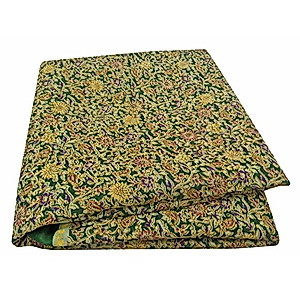 Peegli Vintage Green Textile Fabric Floral Printed DIY Craft Fabric Polyester Recycled Sari