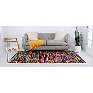 Unique Loom Braided Chindi Collection Area Rug - Multi-Striped (4' 1" x 6' 1" Rectangle, Multi/ Black)