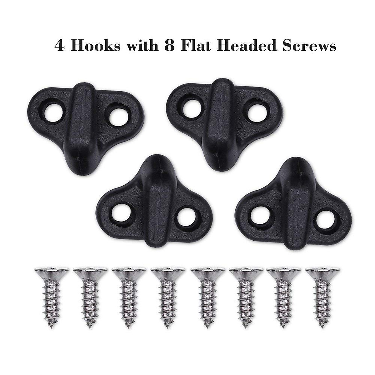 Kayak Lashing Hooks,4pcs Nylon Lashing Hook,Kayak Lashing Hooks J Hooks Nylon Bungee Hooks J Shape Hooks Replacement Black with Flat Head Screws for Kayak Canoe Paddle Board Boat Deck Rigging Kit