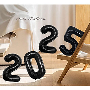 16 Inch 2025 Balloons, 2025 Foil Number Balloons for 2025 New Year Eve Festival Party Supplies Graduation Decorations, Black