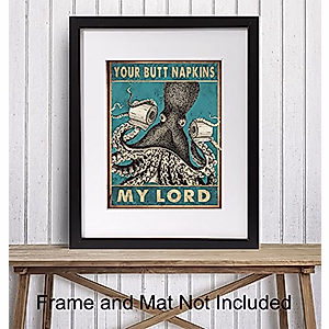 Octopus Nautical Bathroom Decor - Butt Napkins - Beach Bathroom Decor - Bath Wall Decor - Funny Bathroom Decor - Guest Bathroom Decorations - Toilet Paper Wall Art - Restroom Sign - Powder Room Decor