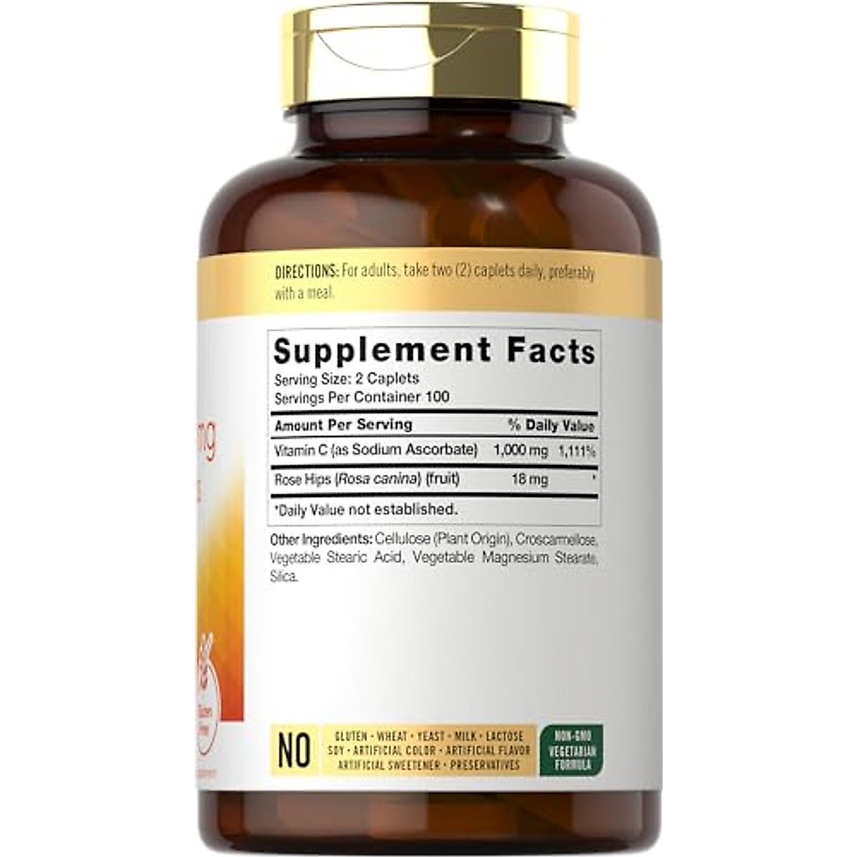 Carlyle Vitamin C with Rose Hips 500mg | 200 Caplets | High Potency Formula | Vegetarian, Non-GMO and Gluten Free Supplement