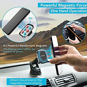 Car Phone Mount Magnetic,APPS2Car Dashboard,Windshield and Air Vent Mount,Phone Holder for Car,Universal Magnetic Phone Car Mount with Powerful Suction Cup,Built-in Strong 6 Magnets for all CellPhones