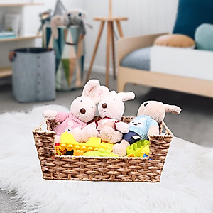 ROSOS Wicker Storage Basket 2 Pack, Large Wicker Baskets for Storage 15", Waterproof Plastic Wicker Baskets for Organizing, Open-Front Storage Baskets for Shelves