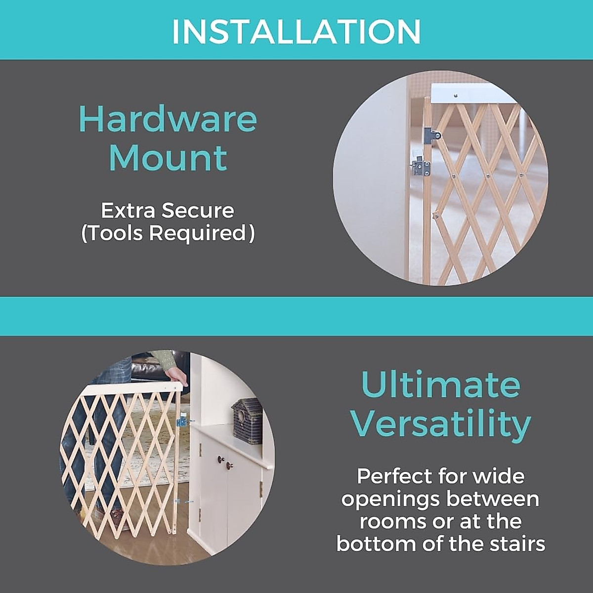 Toddleroo by North States Expandable Swing Wood Gate: Extra Wide Baby Gate Fits 24" - 60" wide. Safety Latch, Hardware Mount. Child Gates for Doorways. Made in USA: (32" Tall, Sustainable Hardwood)