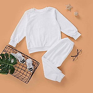 Mubineo Toddler Girl Boy Casual 2 PCS Solid Sweatsuit Set Basic Rib Knit Pullover Tops Pant Outfit (Q2 White, 6T)