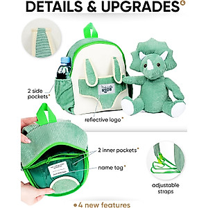 Naturally KIDS Green Dinosaur Toys for Girls, Triceratops Toy, Dinosaur Gifts for 2 3 Year Old Girls, Toddler Backpack