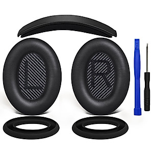 SOULWIT Ear Pads Cushions + Headband + Silicone Earpads Cover Protector, Replacement Kit for Bose QuietComfort 35 QC35, QC35 ii Over-Ear Headphones - Black