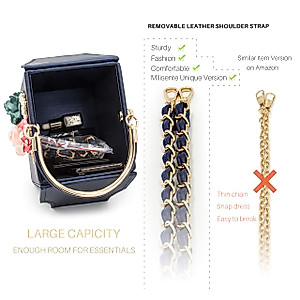 Milisente Evening Clutch Bag for Women Floral Square Box Evening Bags Crossbody Shoulder handBags Flower Wedding Clutch Purse(Navy Blue)