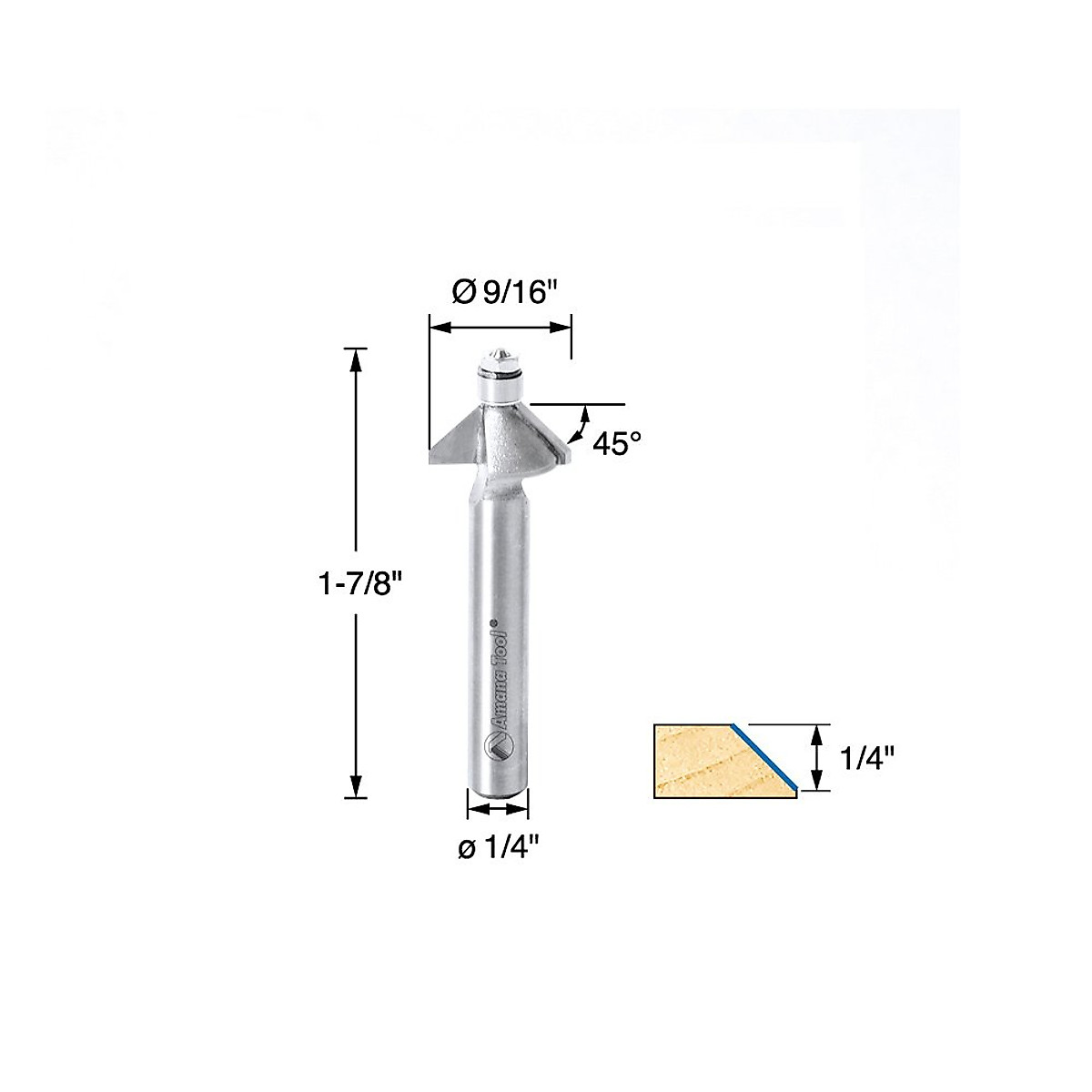 Amana Tool - MR0108 Carbide Tipped Miniature Chamfer 45° x 9/16 Dia x 1/4