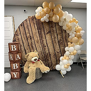 Leowefowa Polyester Wood Round Backdrop Cover(without stand) 7.5ft Wooden Backdrop Wood Backdrop for Parties Wood Circle Backdrop Stand Cover Girl Boy Birthday Baby Shower Gender Reveal Wedding Shower