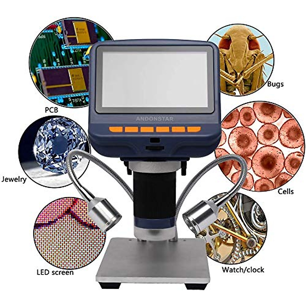 Andonstar AD106S Digital Solder Microscope Electronic Repair Coin Collection Jewelry Appraisal Antique Authentication and Children Biology Slides Observation 200X Magnification with 4.3-inch Display