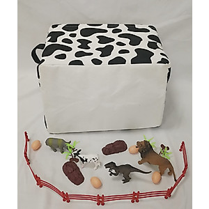 HUAYEE Rectangular Storage Bin Shelf Basket Canvas Fabric Toy Box,Waterproof Coating Nursery Hamper with Handles,Gift Basket for Home,Office,ClothesBooks(REC Cow)