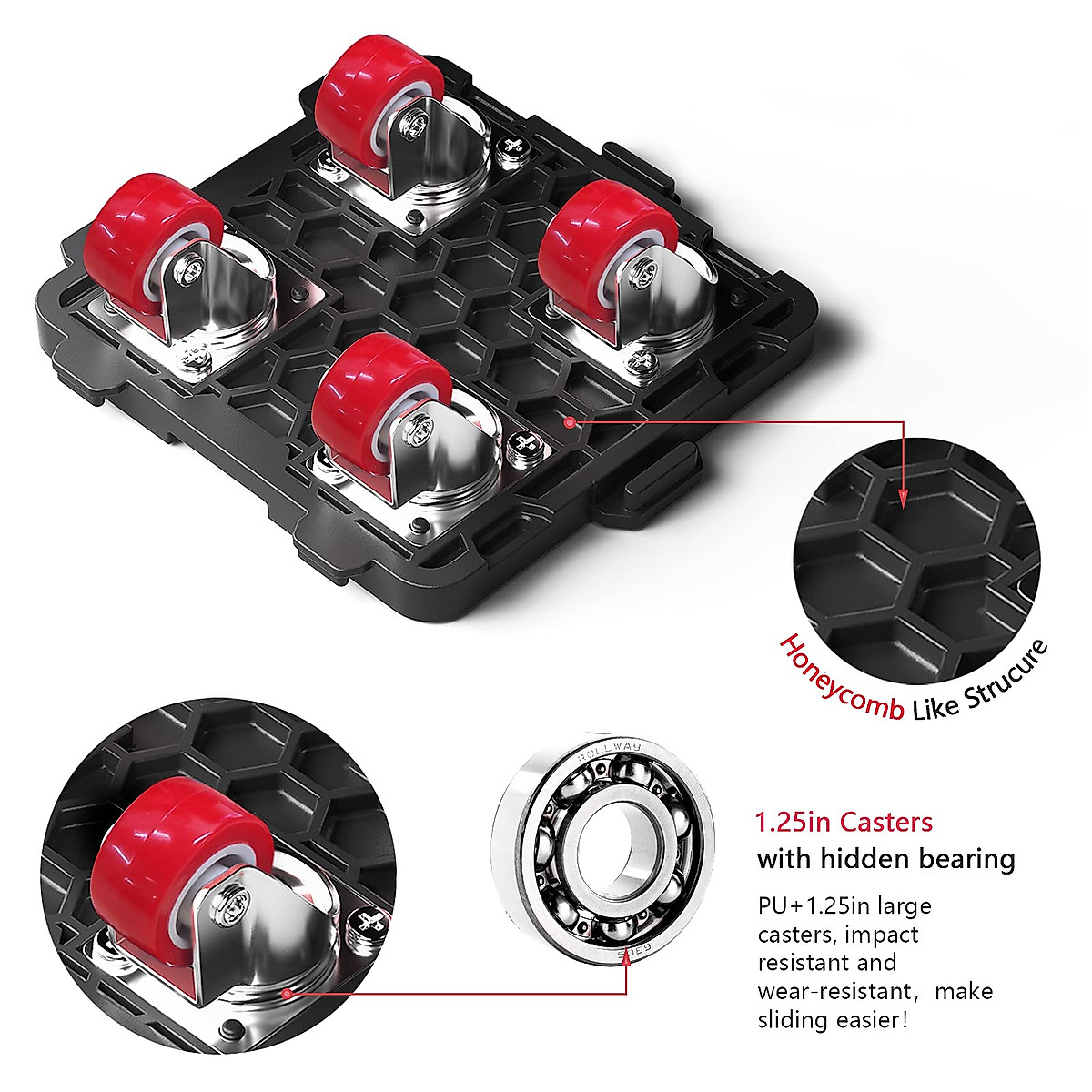 ONEON 2 pcs Furniture Dolly with 4 Wheels, 360° Rotation Wheels Furniture Mover, 220 lbs Load Capacity, for Moving Heavy Furniture, Refrigerator, Sofa, Cabinet