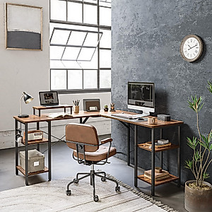 CubiCubi L Shaped Desk, 50.4 inch Computer Corner Desk with 2 Storage Shelves, Home Office Desk with Monitor Stand, Rustic Brown