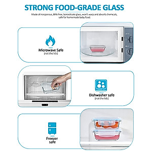 M MCIRCO [12-Pack, 6.3oz] Small Glass Food Storage Containers, Small Glass Containers with Lids, Small Glass Jars for Snacks, Dips, Sauces, BPA Free, Freezer, Microwave & Dishwasher Friendly, Blue
