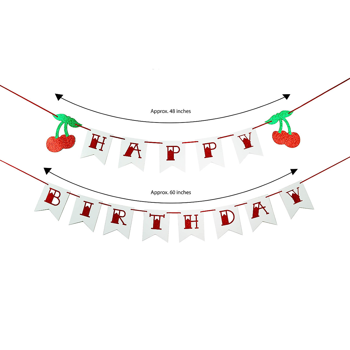 Glitter Cherry Happy Birthday Banner 1950's Party Decoration Pre-Strung 1st Birthday Party Decoration Rockabilly Themed Birthday Party Banner