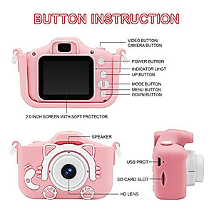 YUE3000 Upgrade Kids cat Camera,Gifts for Boys and Girls of Age 3-9, 1080P HD Digital Video Cameras for Toddler, 20M high -Definition Digital Camera, Suitable for Portable Toys with 32GB SD Card-Pink