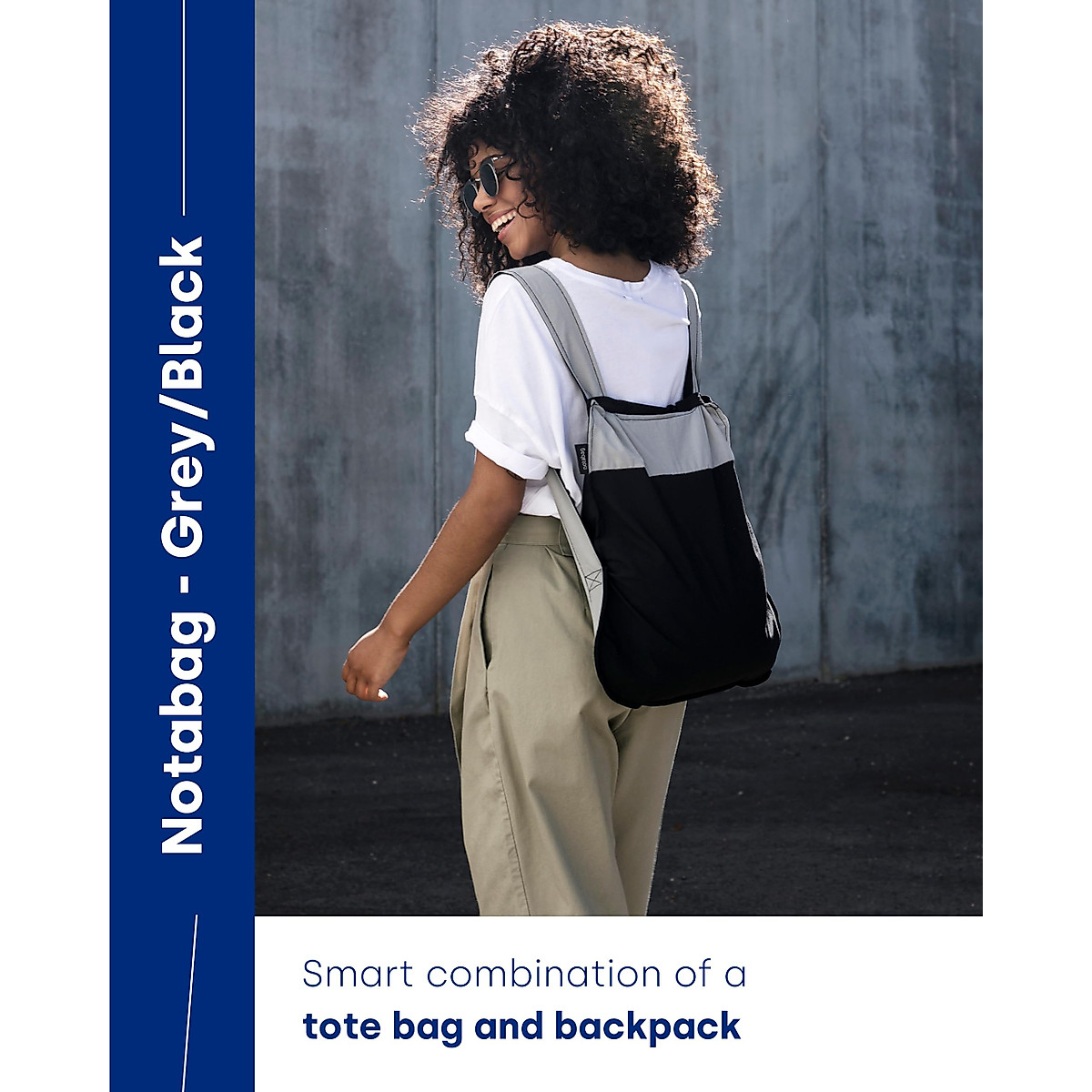 Notabag Original 2 in 1 Backpack and Bag (Grey/Black) – Backpack waterproof – reusable grocery bags foldable – clever design for more flexibility – backpack waterproof – grocery tote bag