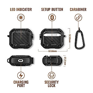 MOBOSI Compatible with AirPods 3 Generation Charging Case (2021), Secure Lock Clip Full Body Rugged Hard Shell Protective Cover with Keychain, Black