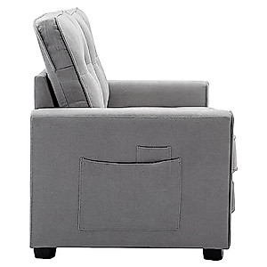 3 Fold Upholstered Futon Sofa Convertible Floor Sofabed ,Foldable Tufted Loveseat with Pull Out Sleeper Couch Bed, Space Saving Love Seat Daybed W/Side Pockets for Apartment Office Home Living Room