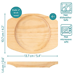 Navaris Mini Cast Iron Skillet with Wooden Base (Set of 4) - Cast Iron Frying Pan Mini Skillet with Protective Wood Base - Heavy Duty Metal Skillet Weighing 426g